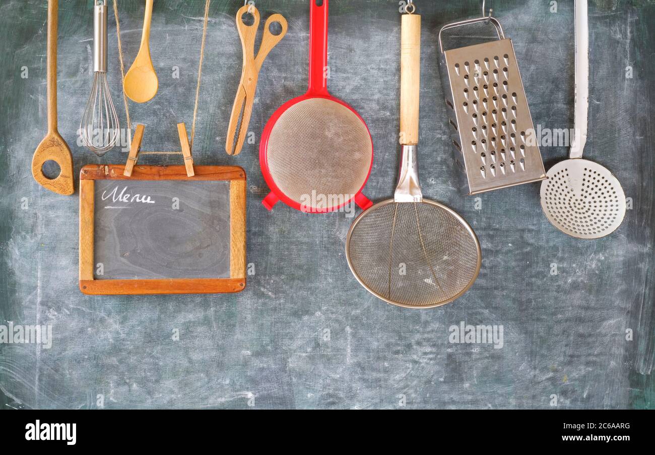 Kitchen utensils for commercial kitchen and menu template, restaurant ...