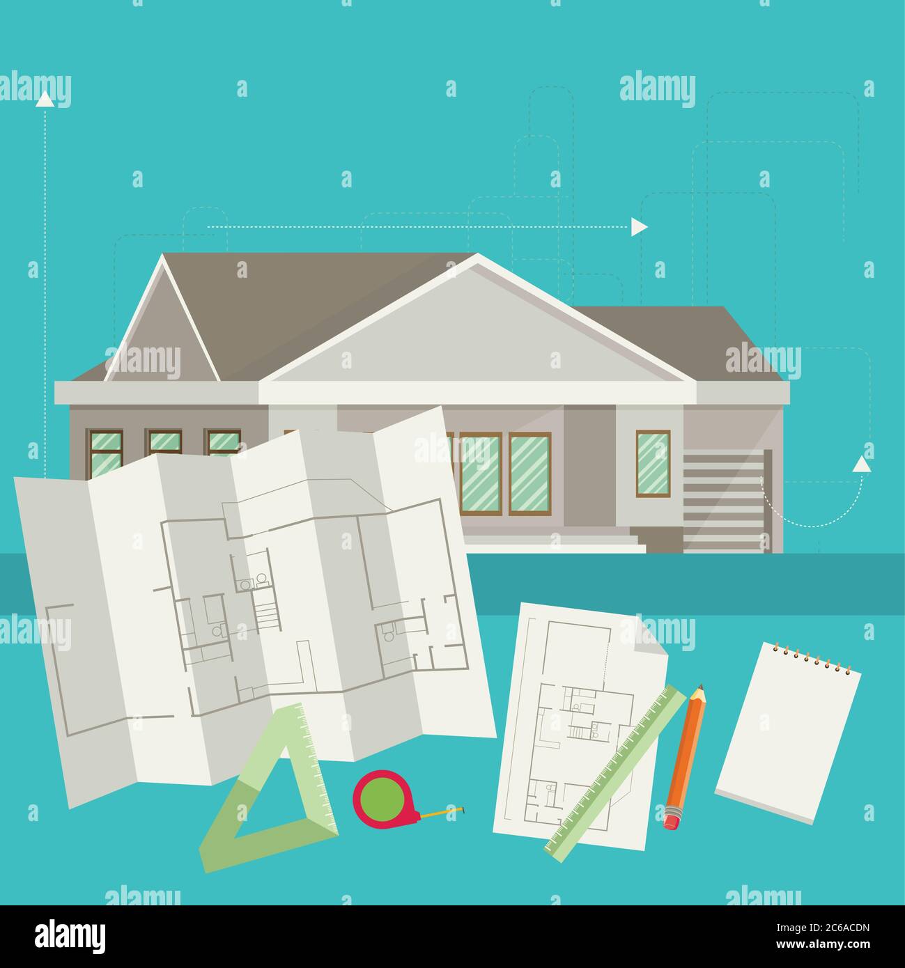 Set of vector architect concept design flat line Stock Vector Image ...