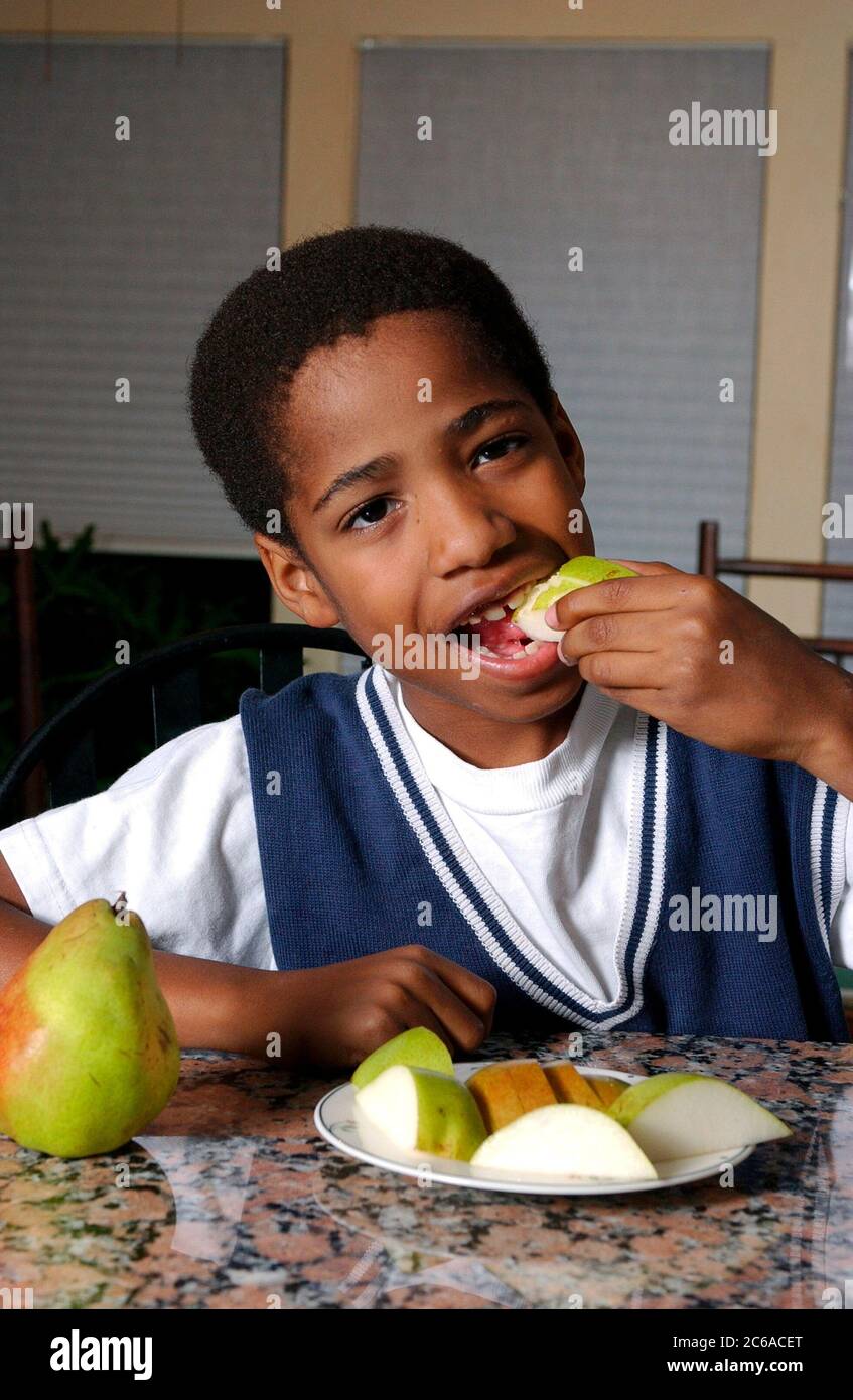 Austin, Texas USA, December 2003: Eight-year-old African American boy ...