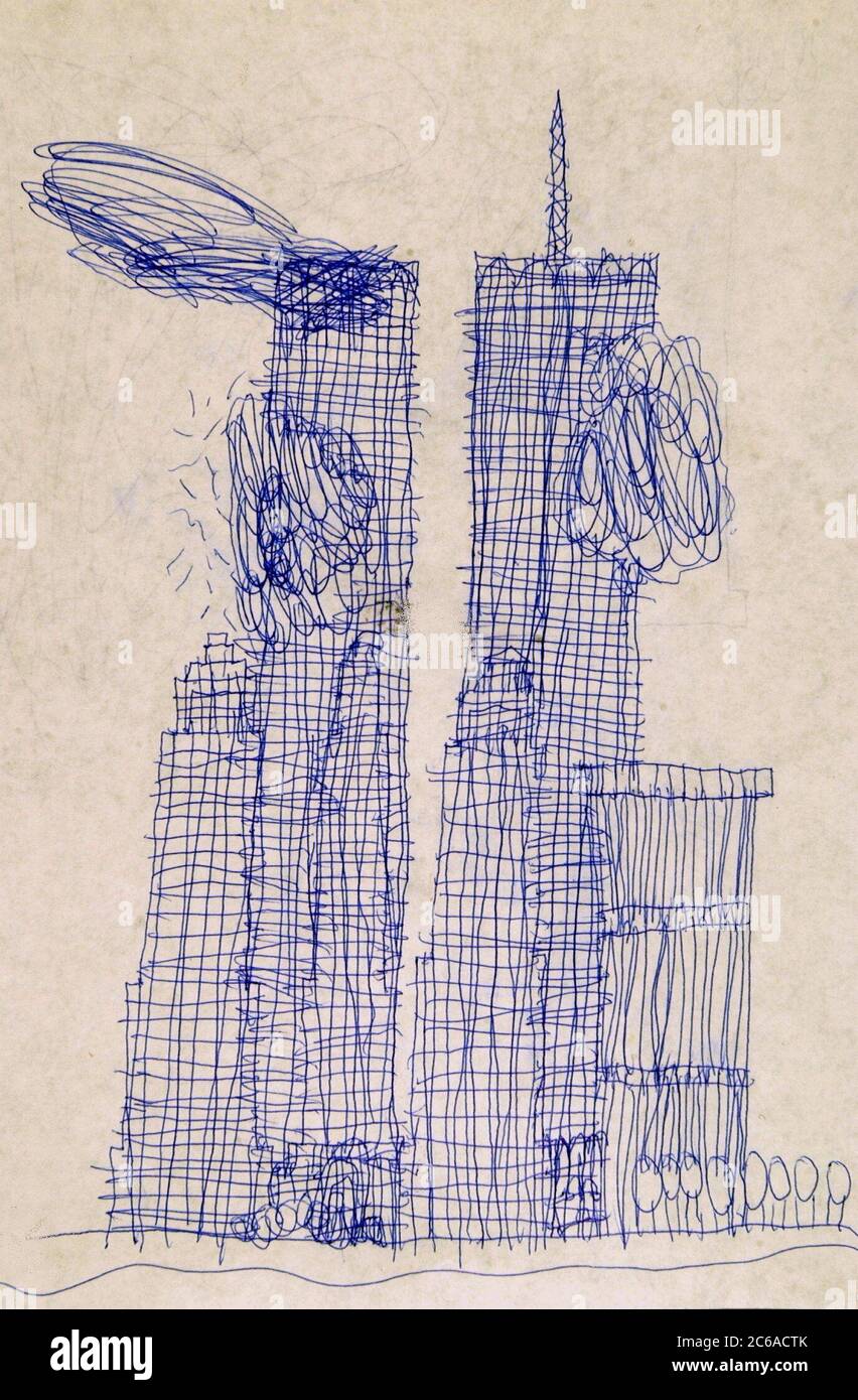 Drawing by a 7-year-old showing his interpretation of the collapse of ...