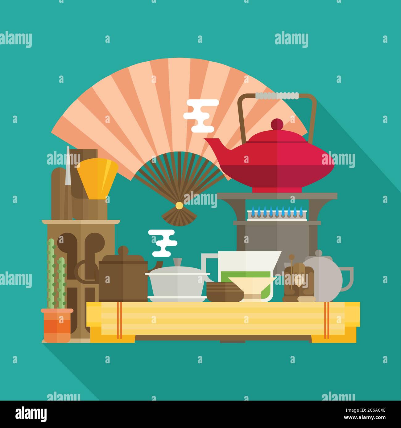 Tea Ceremony Flat Vector Stock Vector Image Art Alamy