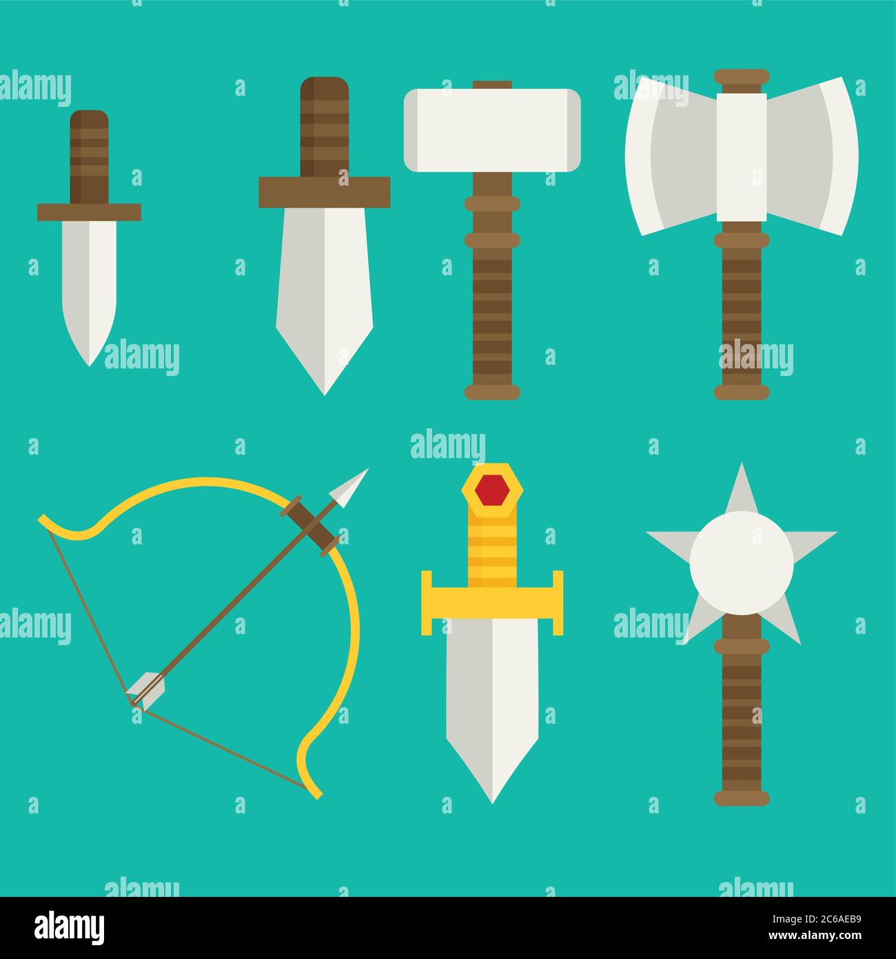 Vector flat game icons set. Medieval weapons Stock Vector Image & Art ...