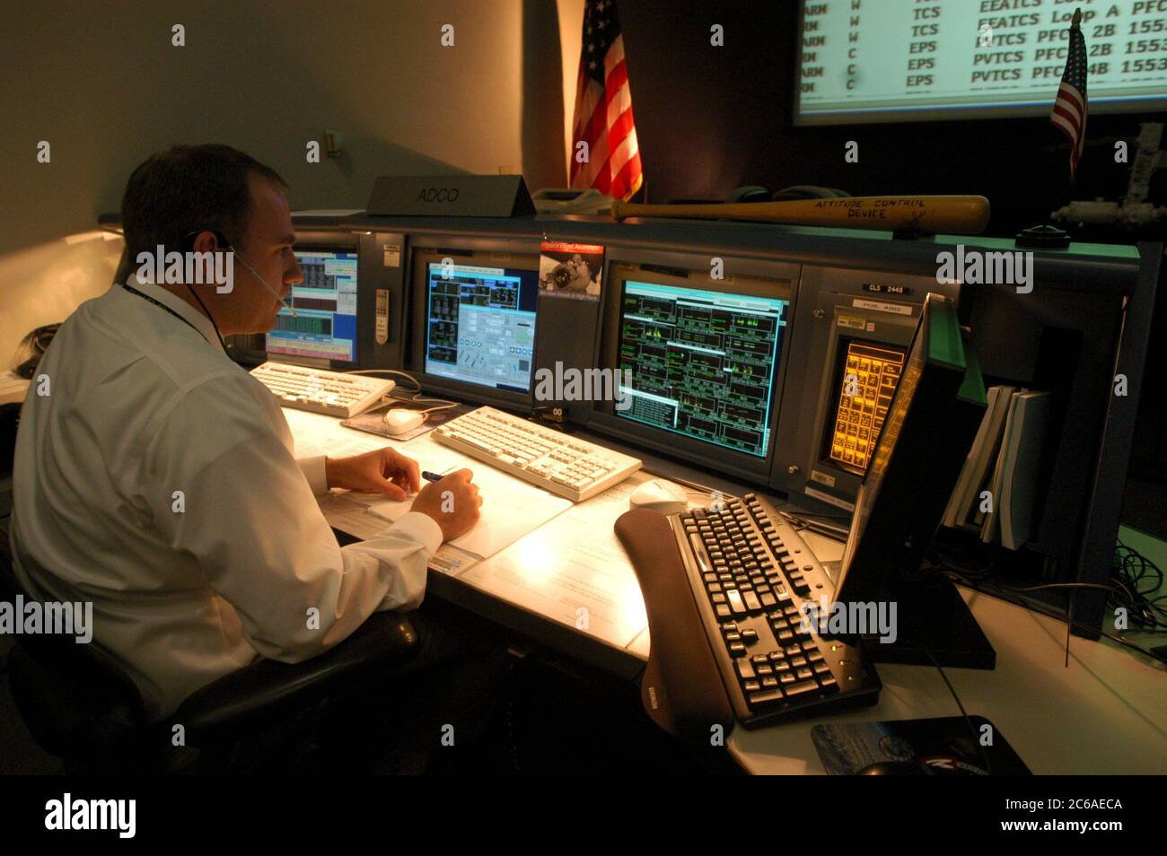 Houston Texas USA, September 18, 2003: Space flight engineer at work in ...