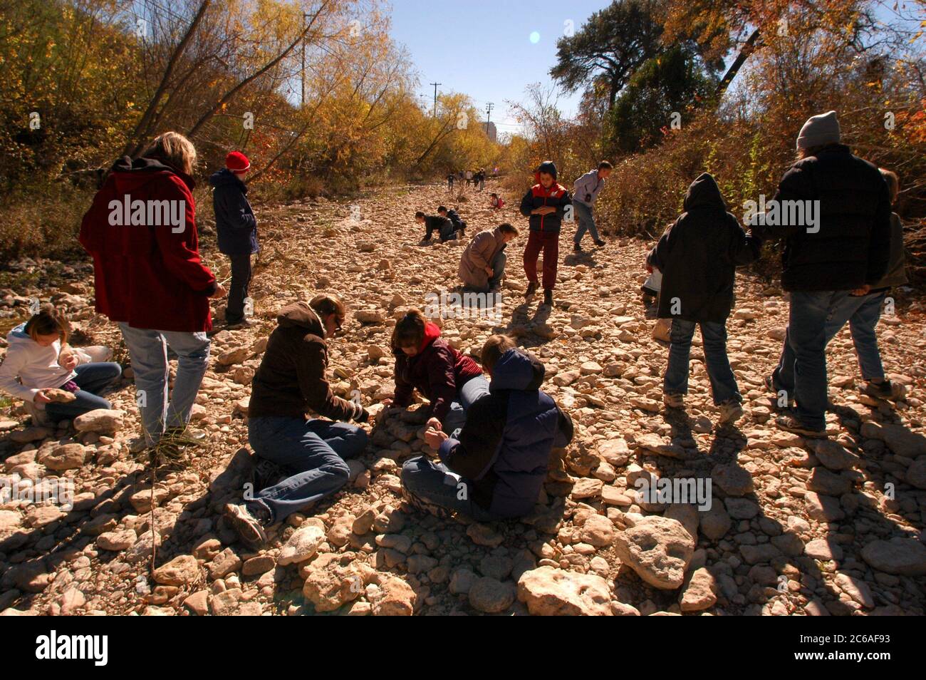 Austin, Texas USA, 2004: Fourth grade science field trip to dry urban ...