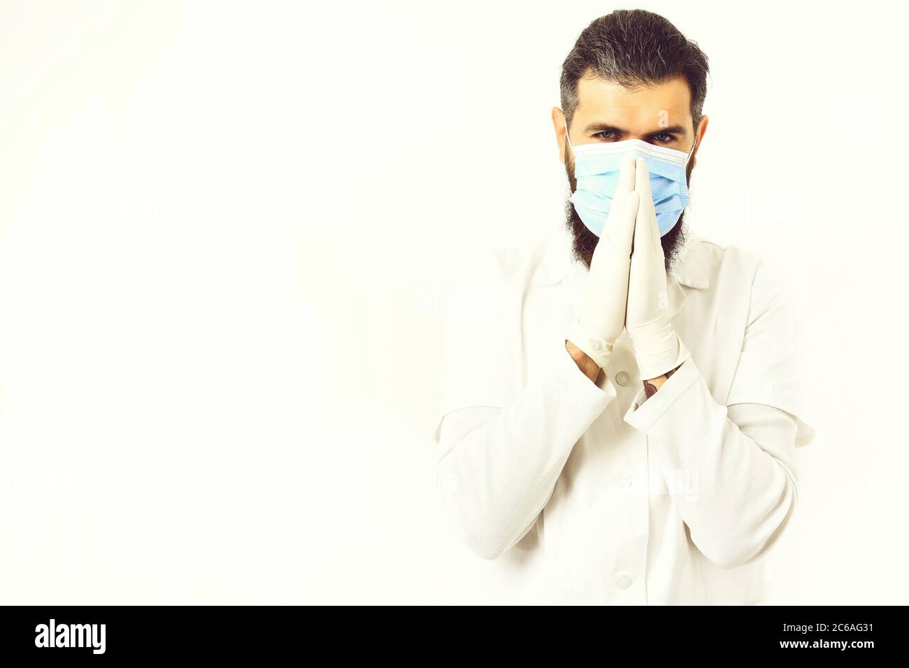 Bearded man, long beard. Brutal caucasian doctor or unshaven hipster ...