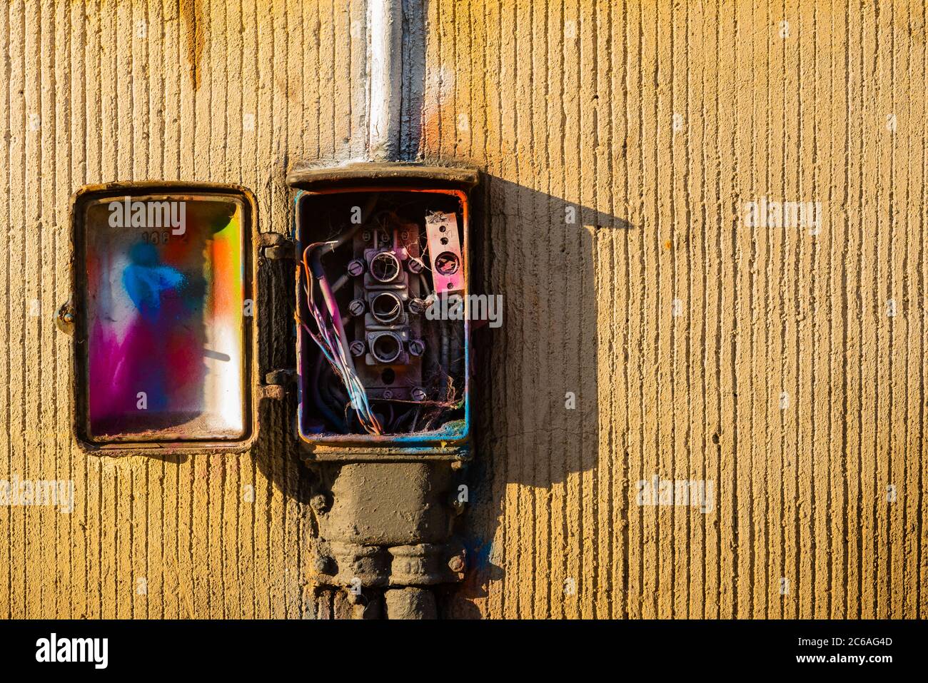 Old fuse box for street lighting, smeared old fuse box, Fuse box on a ...