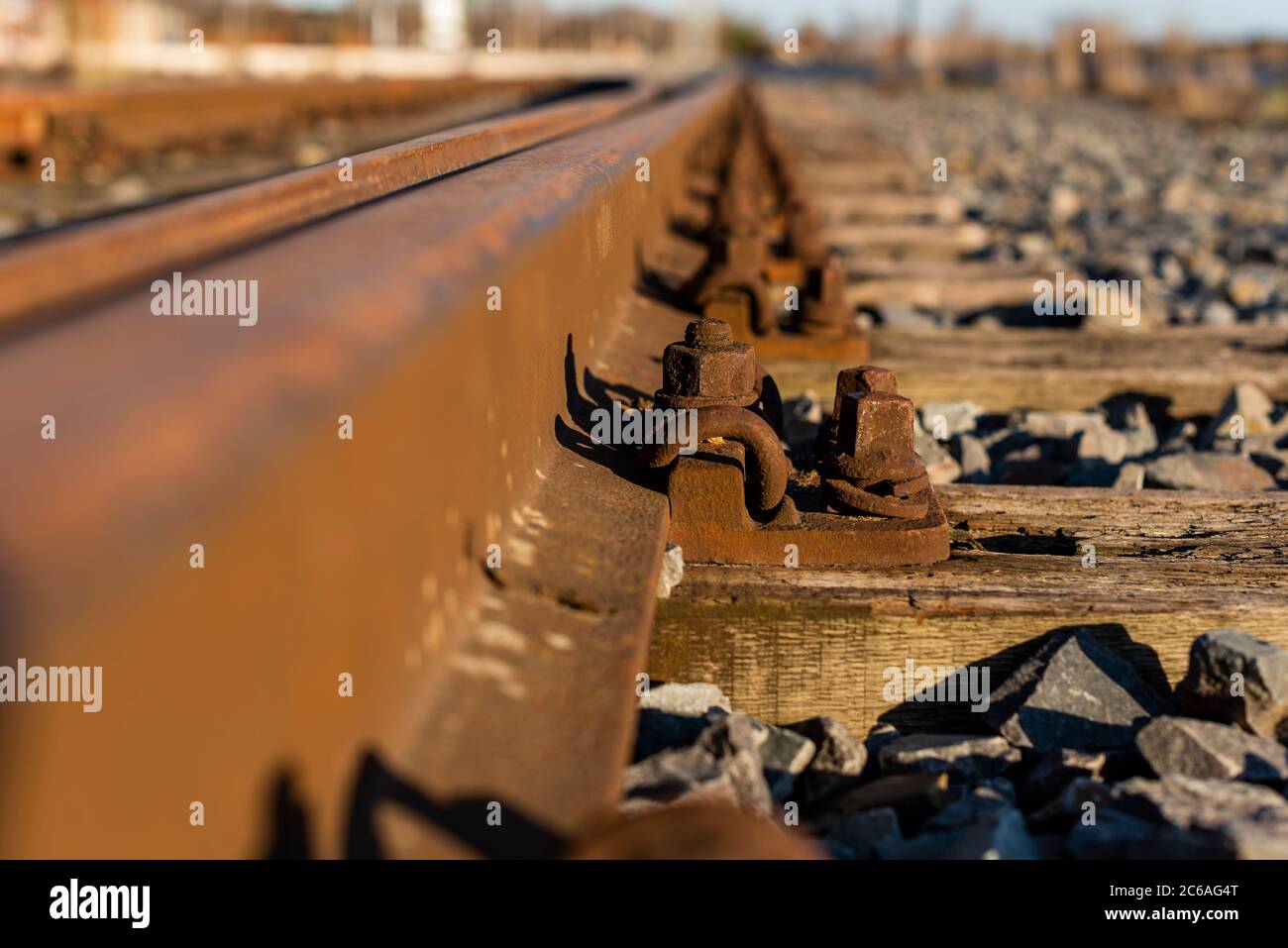 Rail screw, rusty screw on a rail, old rusty railroad track Stock Photo ...