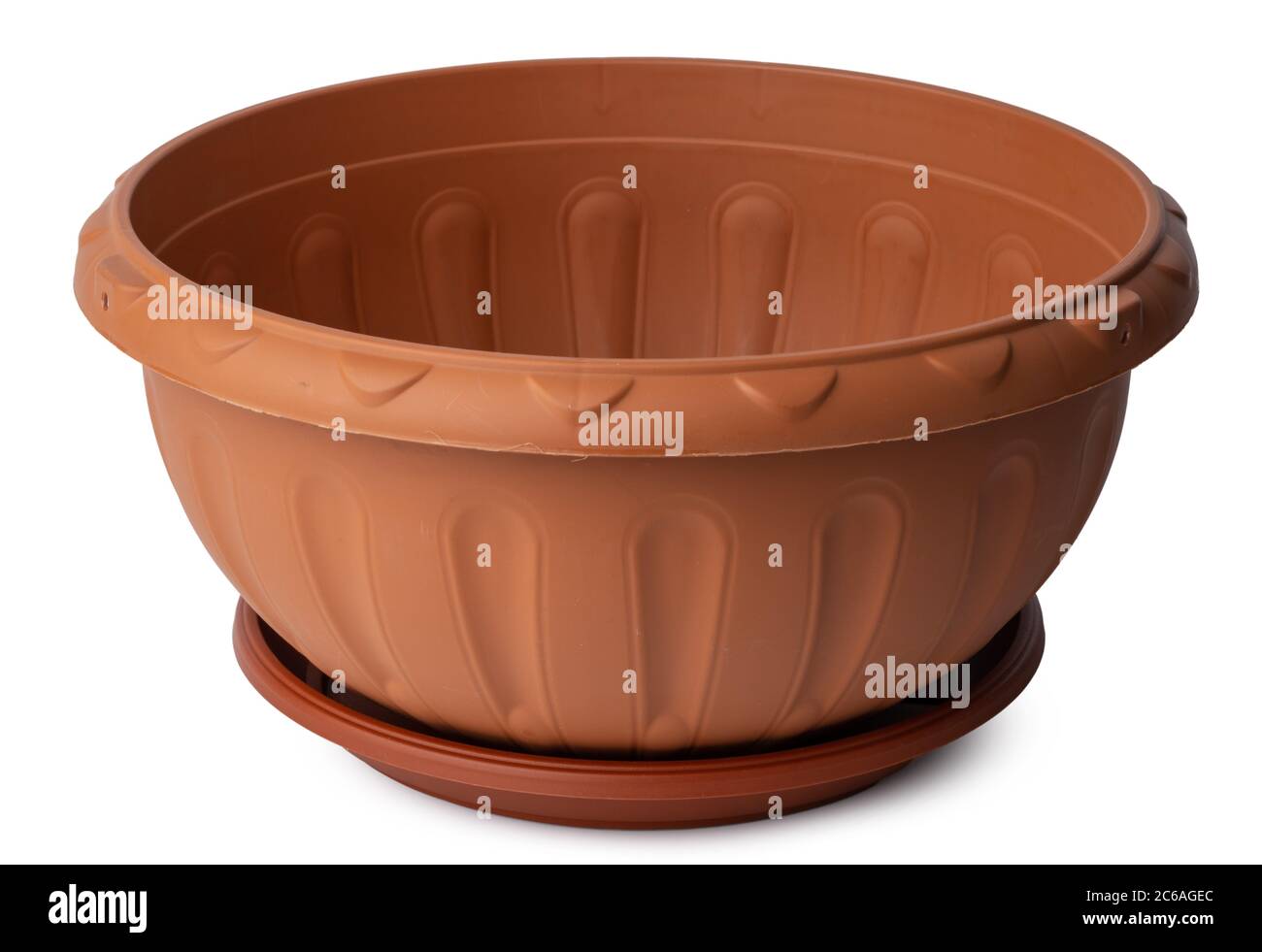 Brown plastic flower pot isolated on white Stock Photo - Alamy