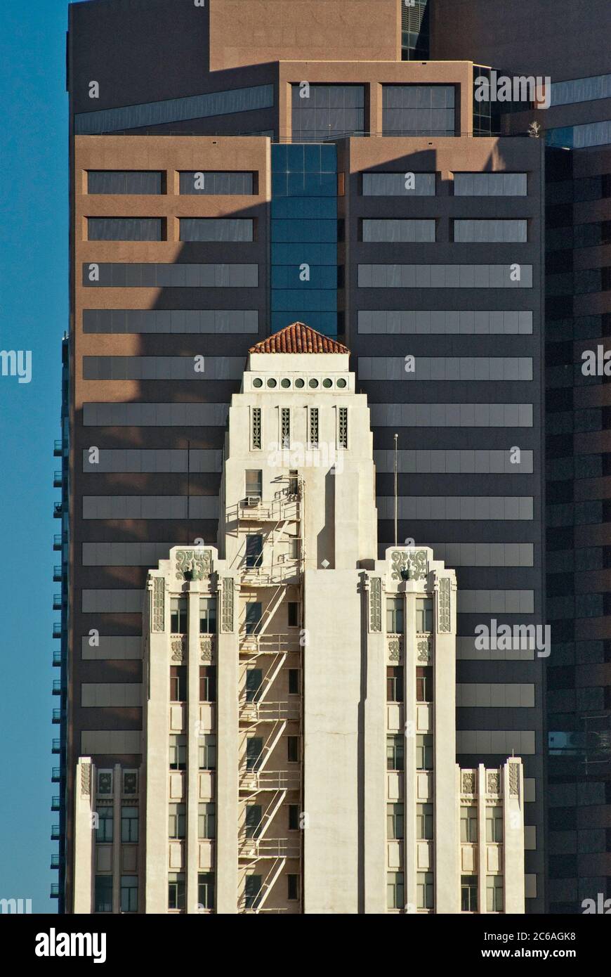Art Deco Luhrs Tower and Ernst & Young modern office tower behind at ...