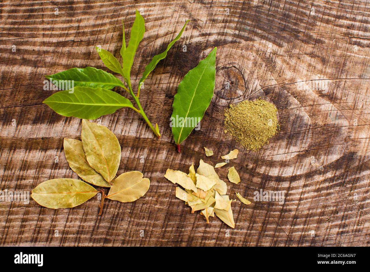 Stages of making spices from fragrant bay leaf Stock Photo - Alamy