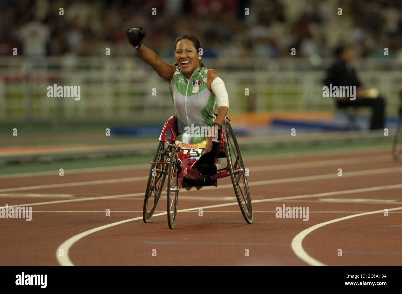 Athens, Greece 24SEP04: Mexico's Lucia Sosa celebrates her second place ...