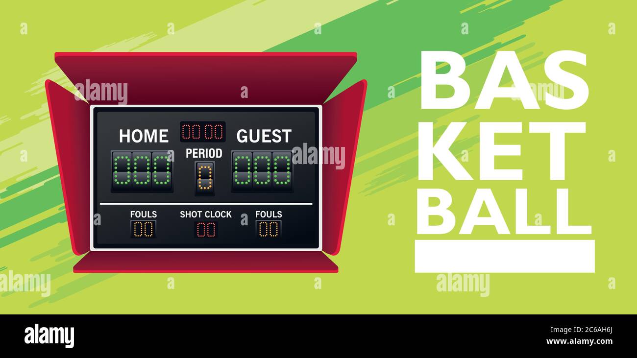basketball sport poster with scoreboard vector illustration design ...