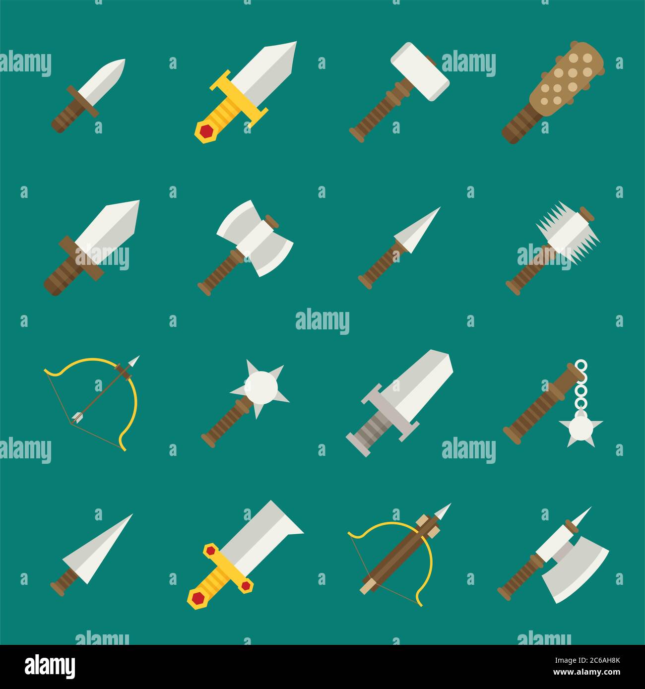 Vector flat game icons set. Medieval weapons Stock Vector Image & Art ...