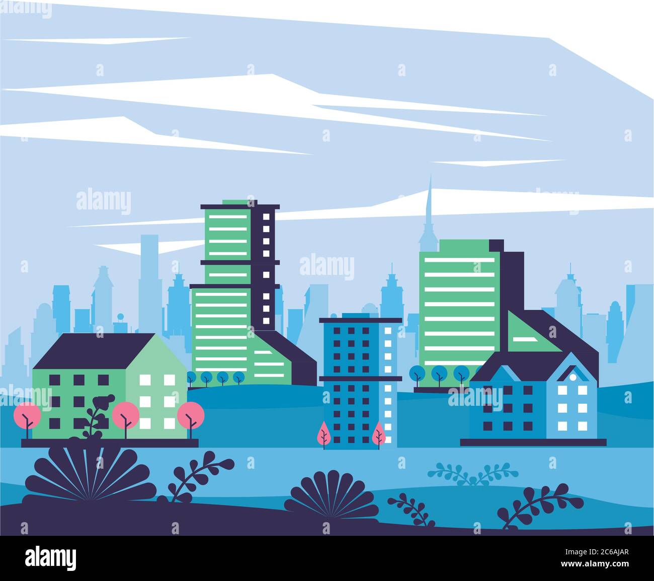 city minimal cityscape scene frame vector illustration design Stock ...