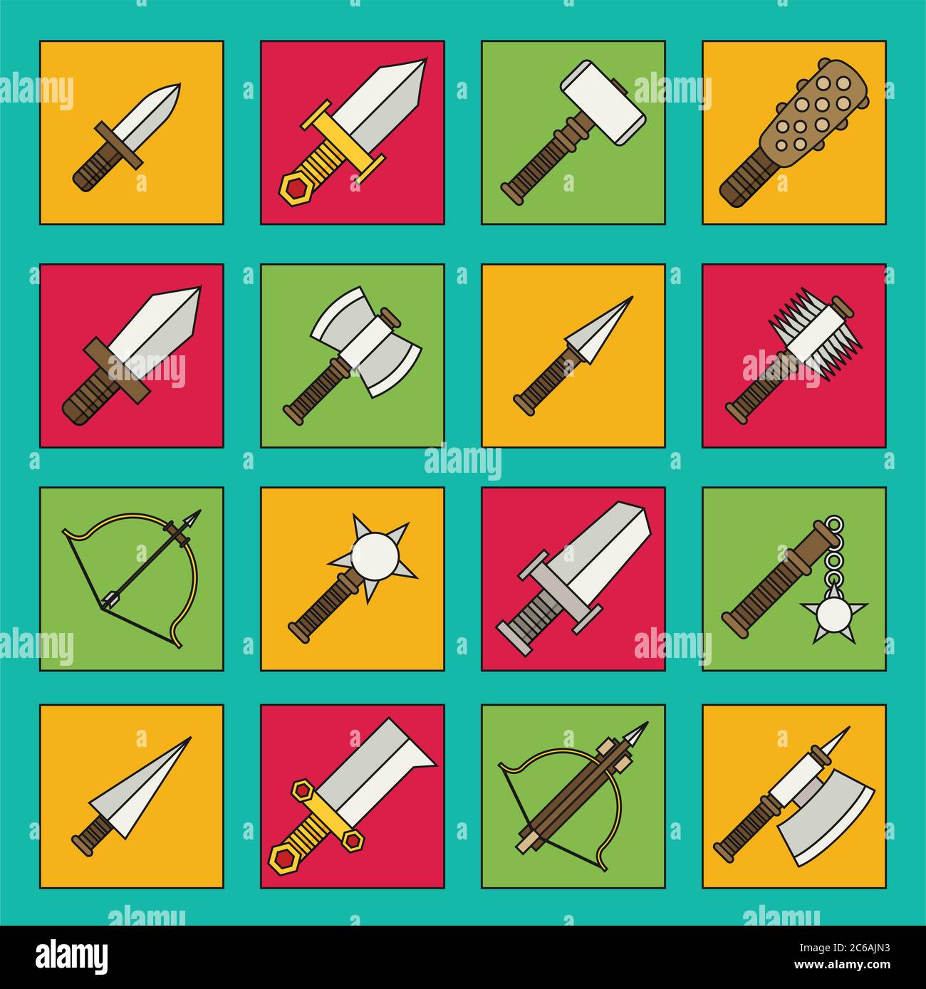 Vector flat game icons set. Medieval weapons Stock Vector Image & Art ...