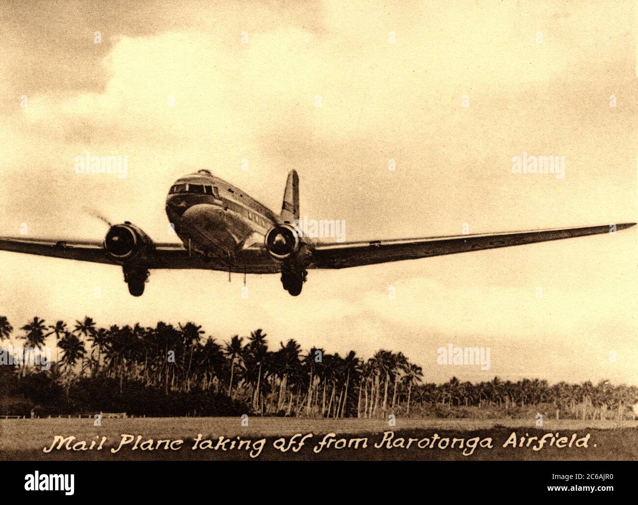 Mail plane taking off from Rarotonga Airfield, Rarotonga, Cook Islands ...