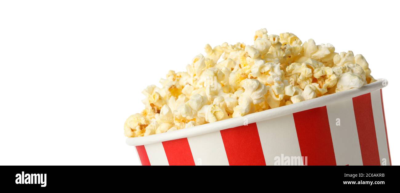 Cardboard bucket with popcorn isolated on white background Stock Photo ...