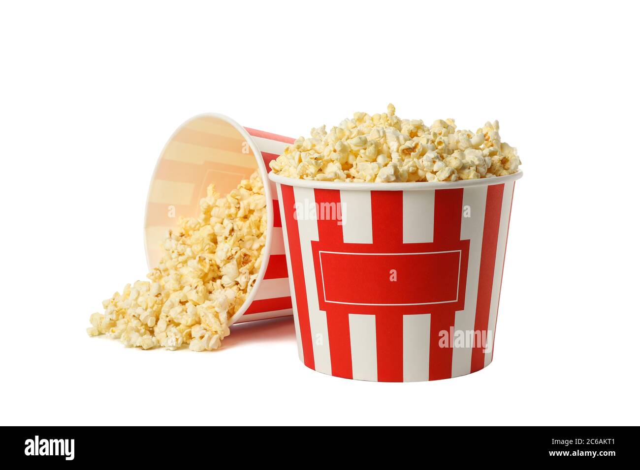 Cardboard buckets with popcorn isolated on white background Stock Photo ...