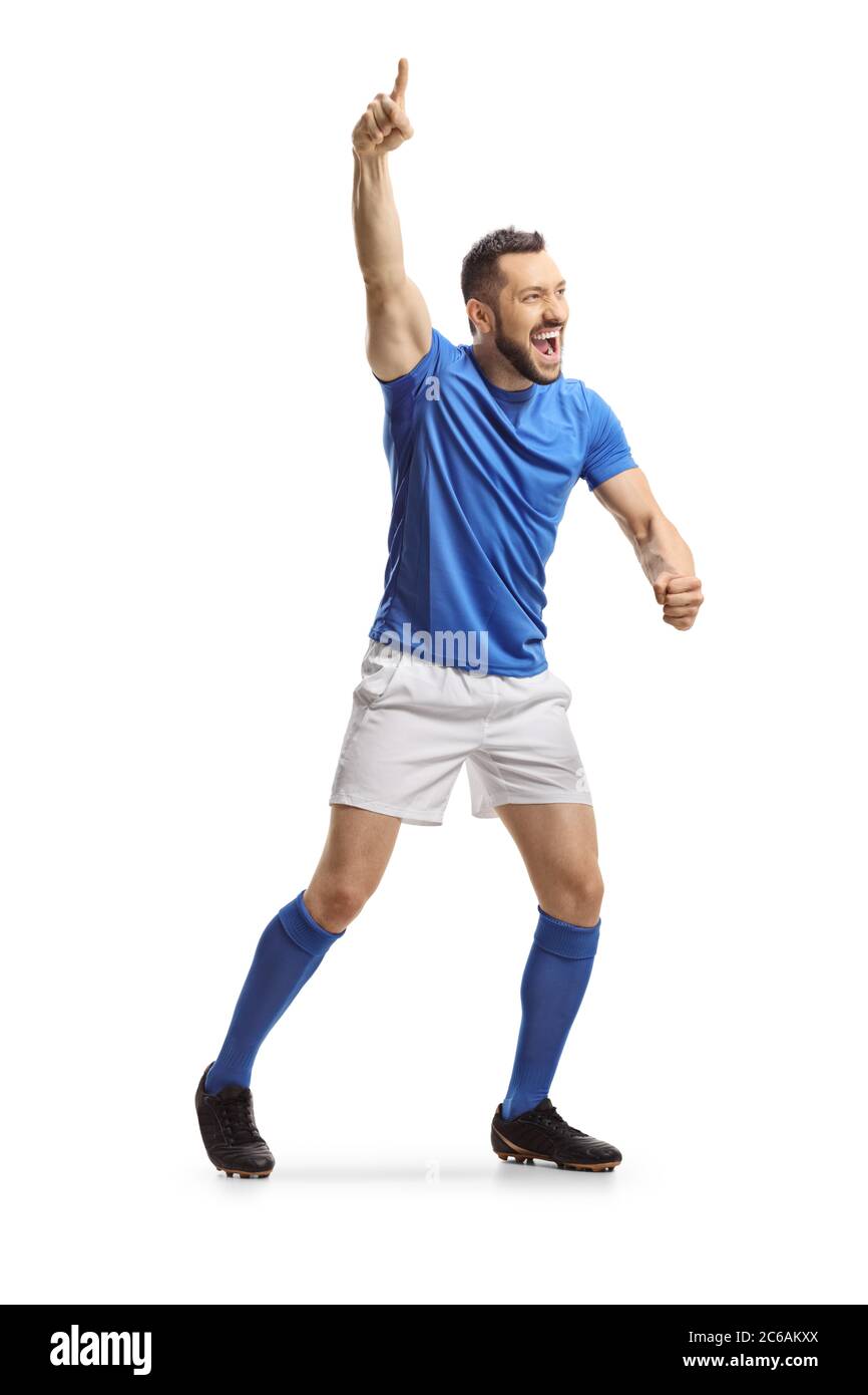 Full length shot of a football player gesturing and pointing with his ...