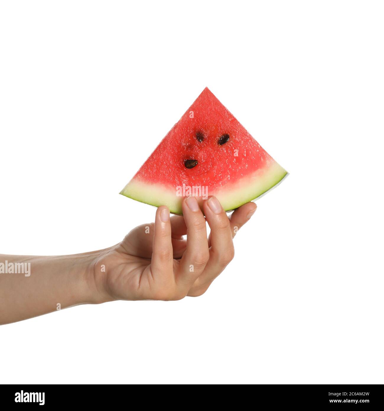 Female hand hold watermelon slice, isolated on white background Stock ...