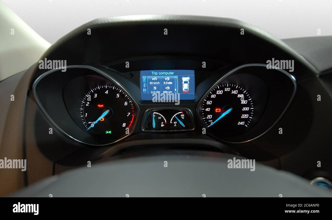 Modern car illuminated dashboard closeup Stock Photo - Alamy