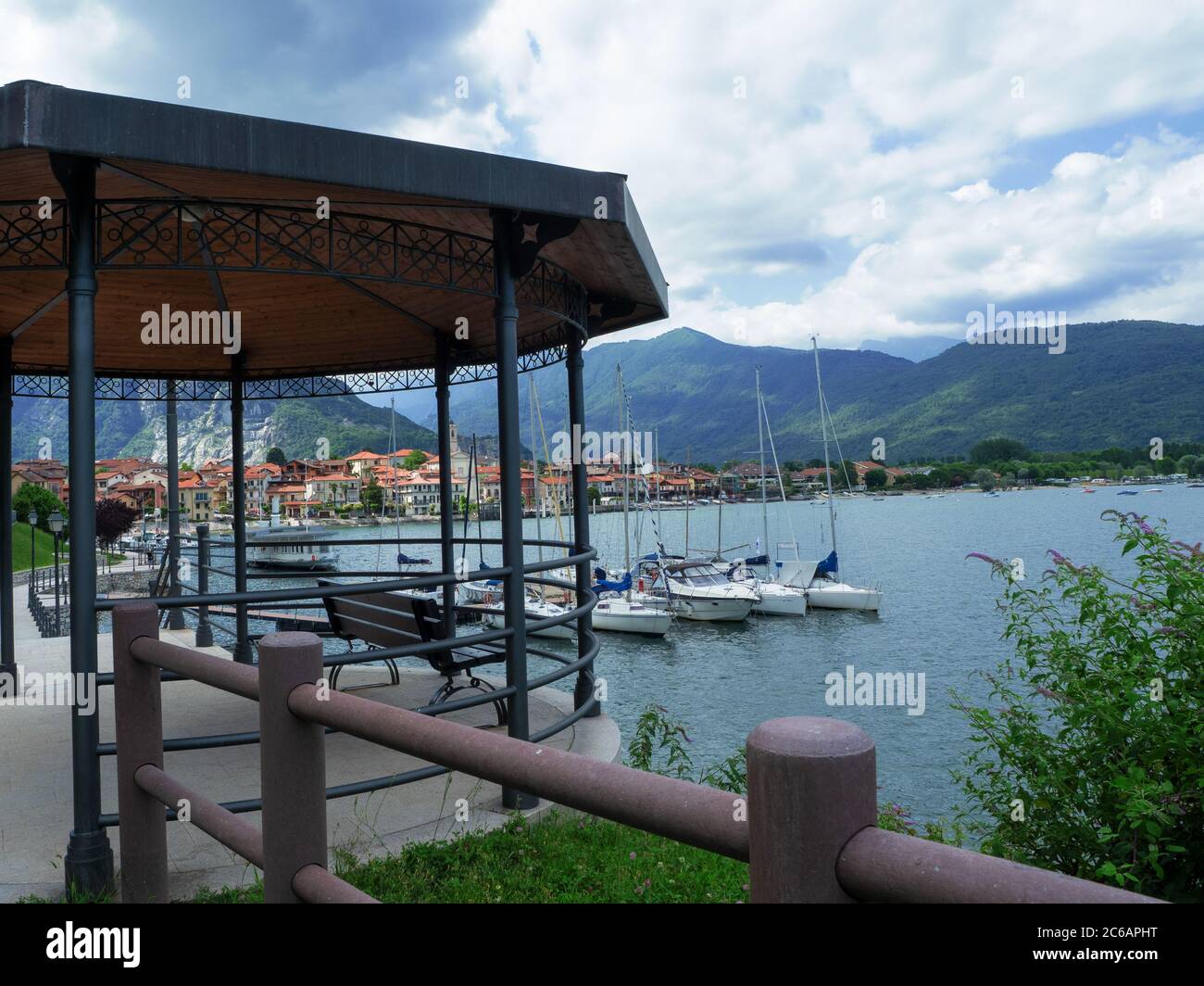 tourist port of lake maggiore in the summer season. Feriolo, Piedmont ...
