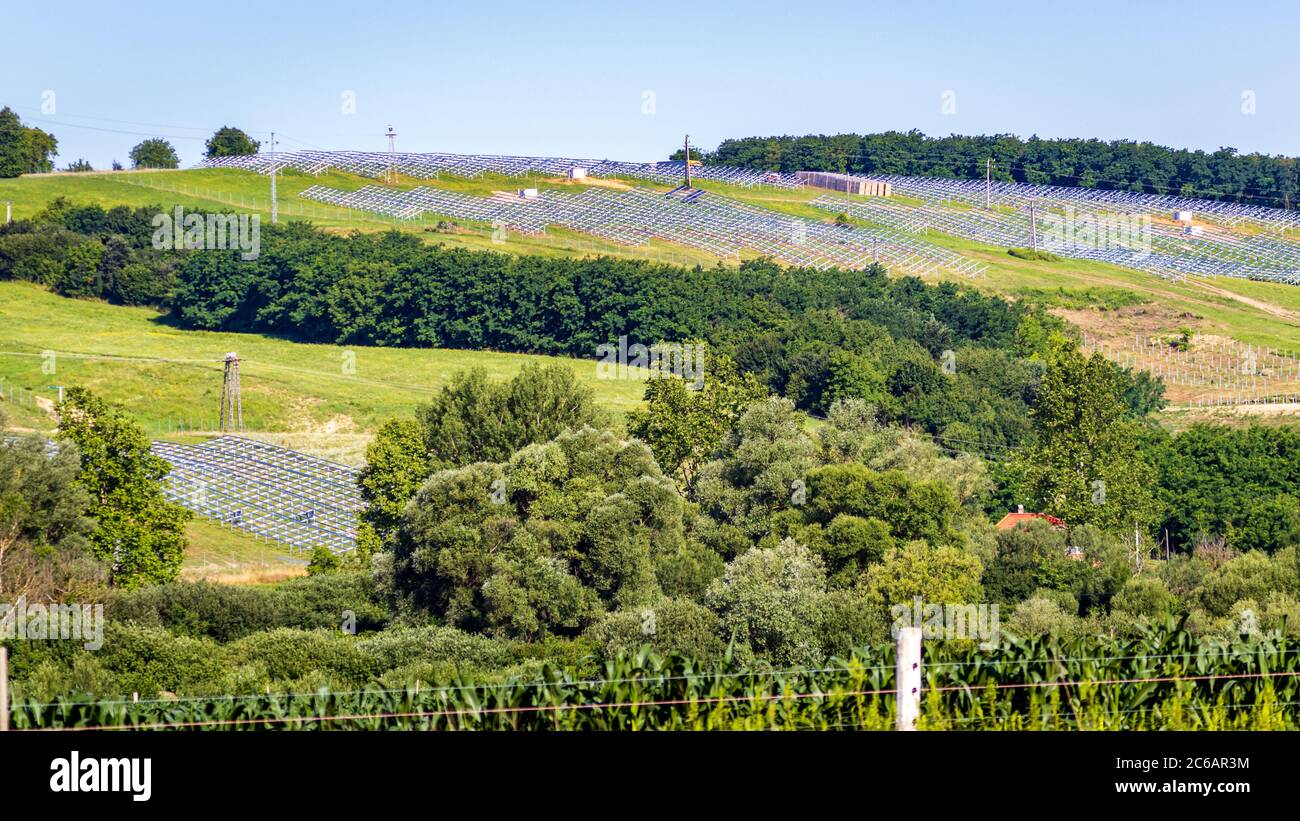 Solar park construction area on a hill Stock Photo - Alamy