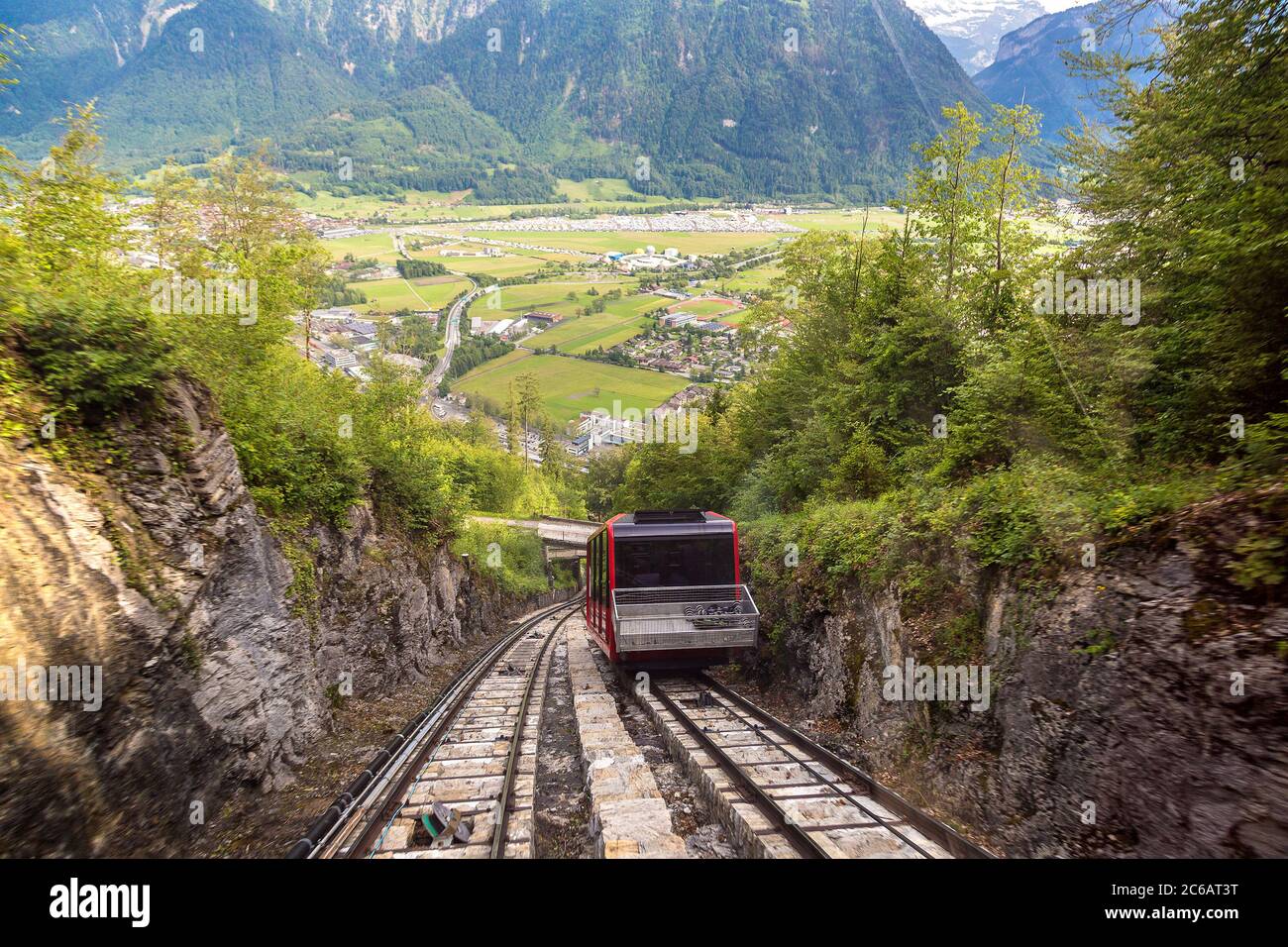 Funicular railway in Interlaken in a beautiful summer day, Switzerland ...