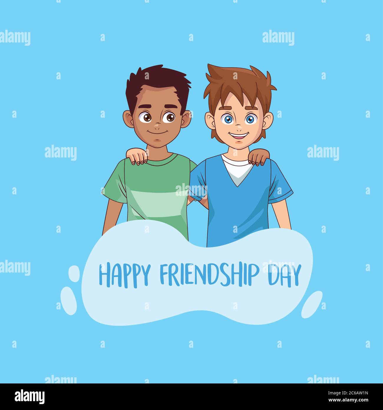 happy friendship day celebration with boys couple vector illustration ...