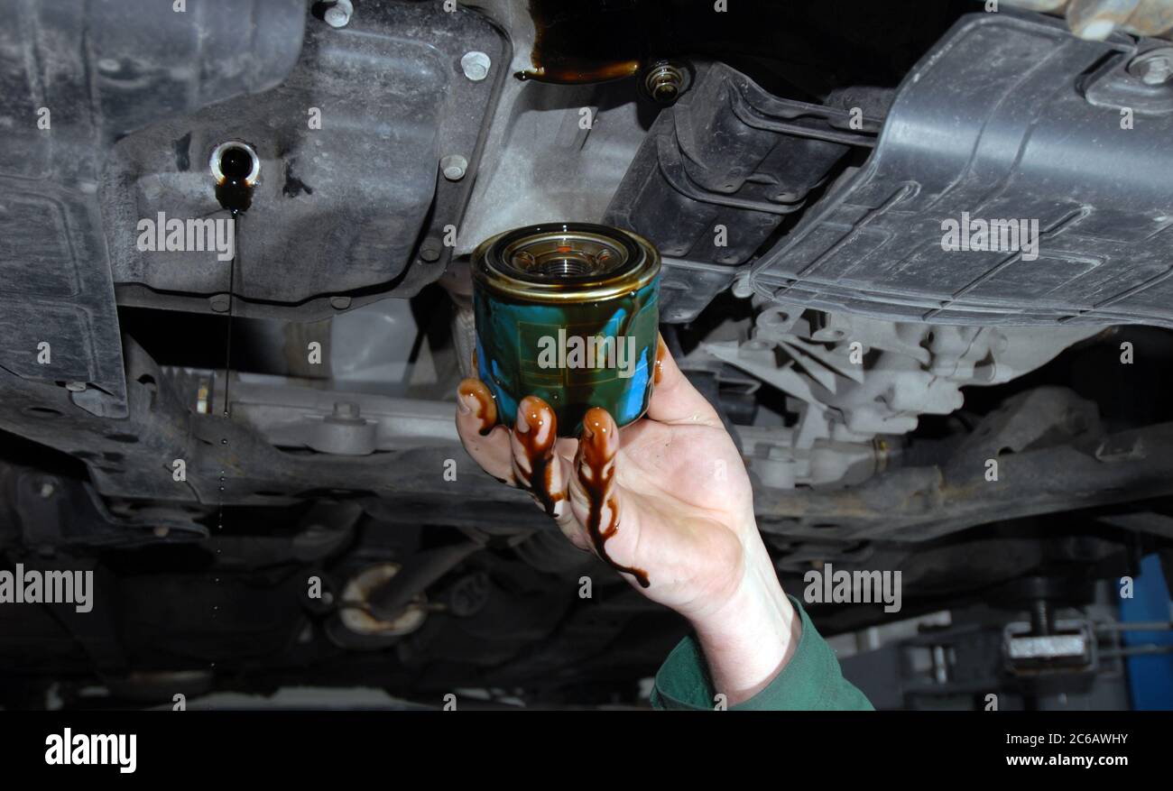 replacement of oil filter Stock Photo - Alamy