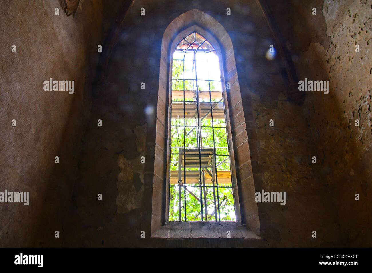 Gothic window. Ruins of medieval convent. Convent Rosa Coeli at Dolni ...