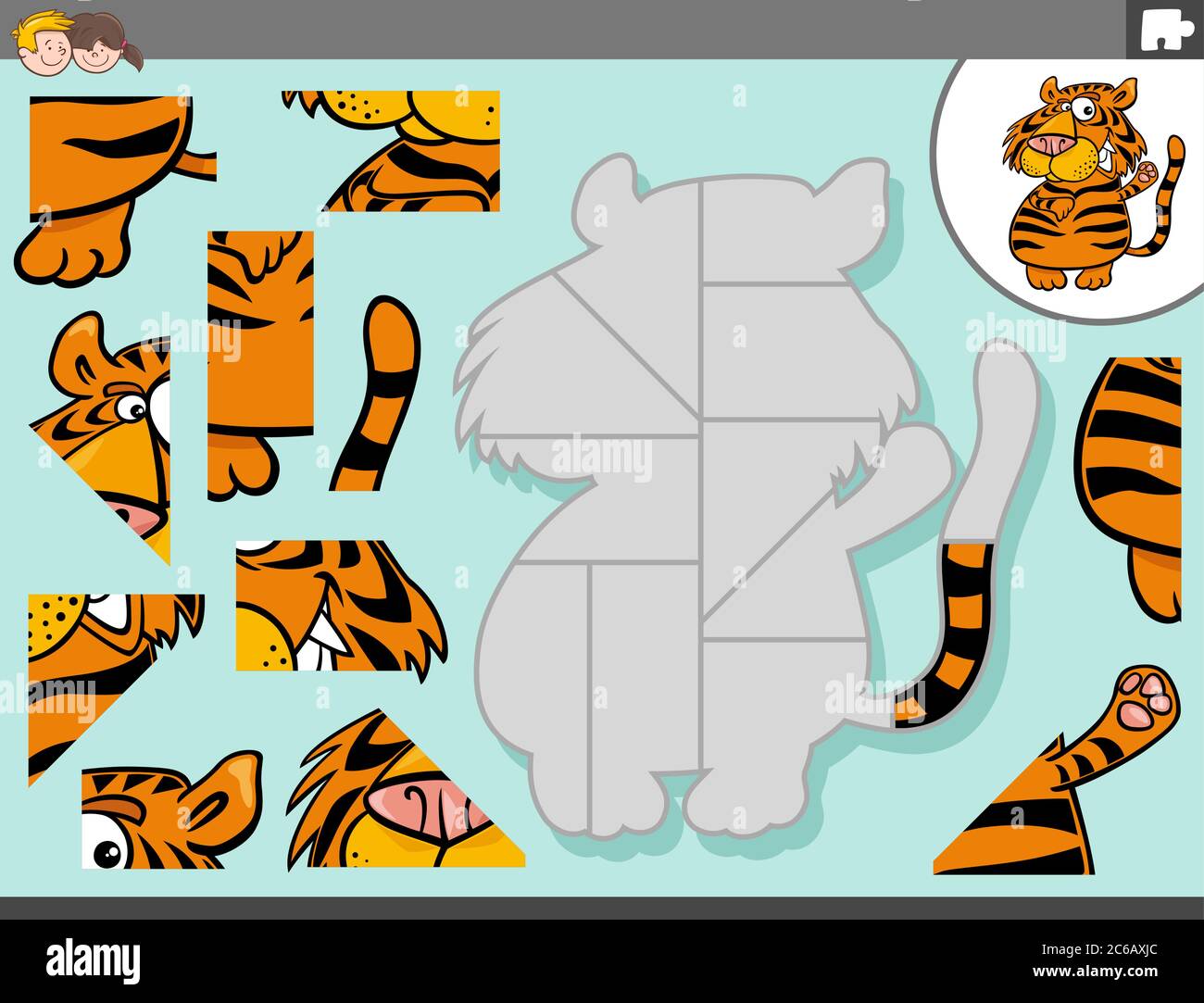 Cartoon Illustration of Educational Jigsaw Puzzle Game for Children ...