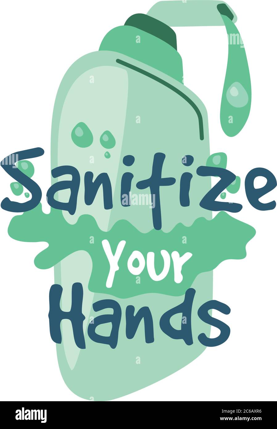 sanitize your hands, disinfectant bottle with spray vector illustration ...
