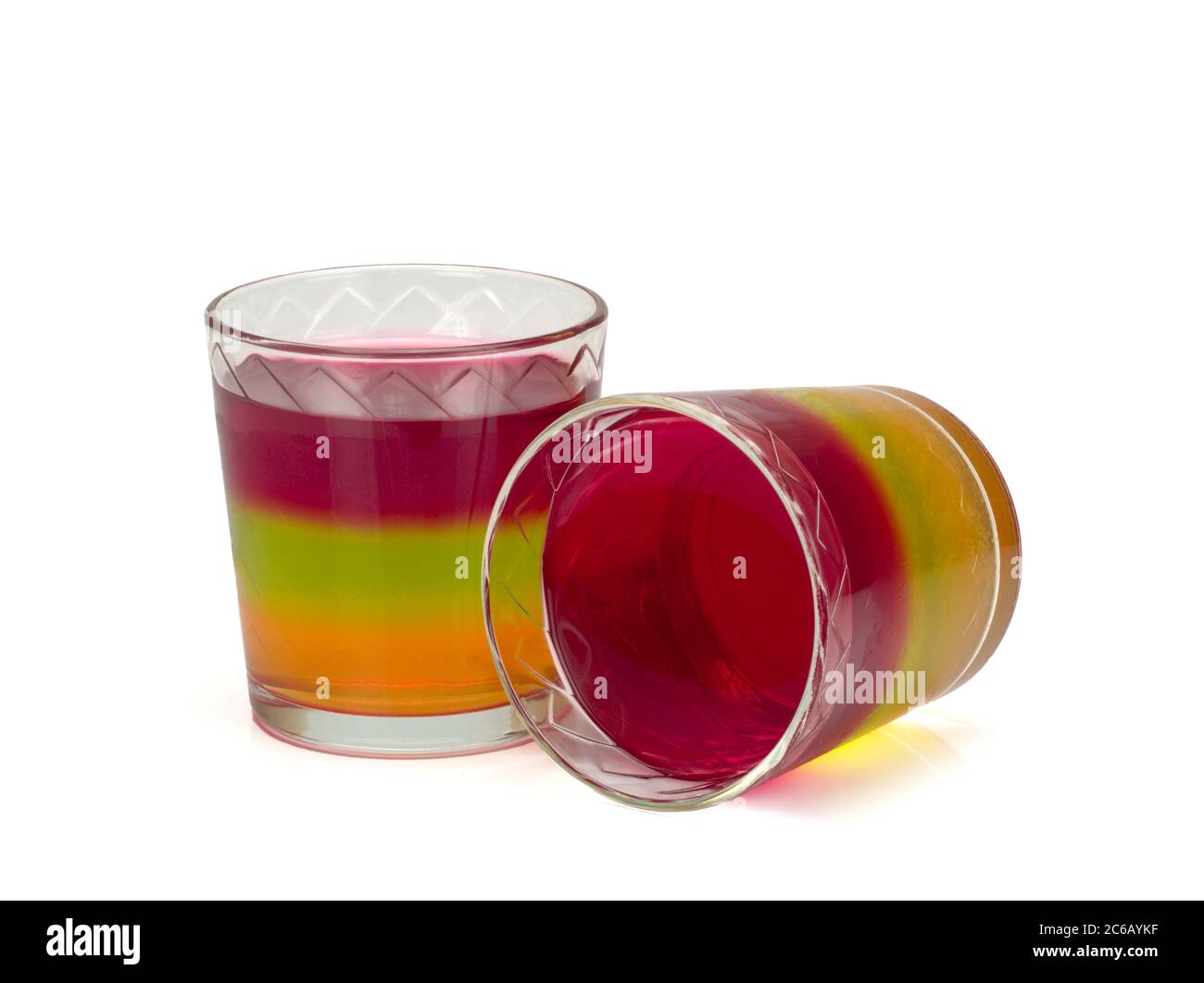 Two glasses with tricolor jelly isolated on white background Stock ...