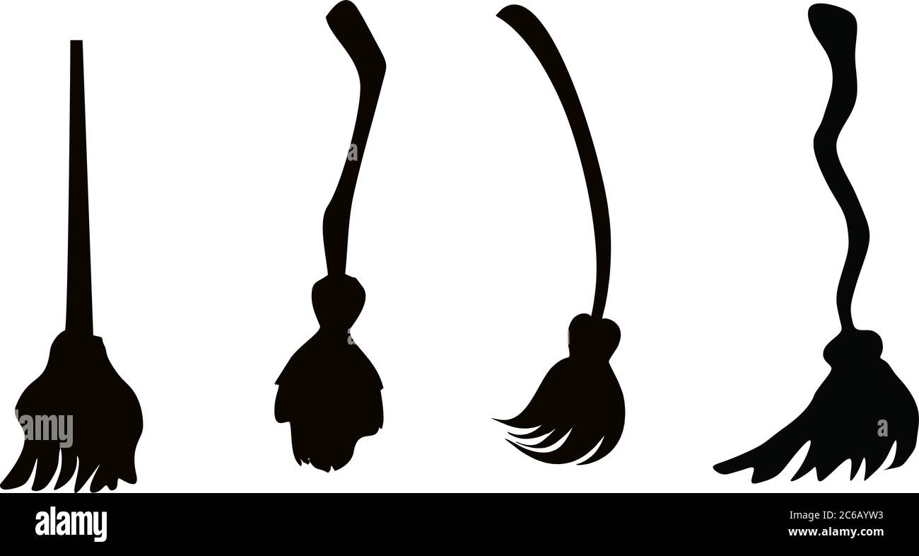 Set of different witch brooms isolated on white background. VECTOR ...