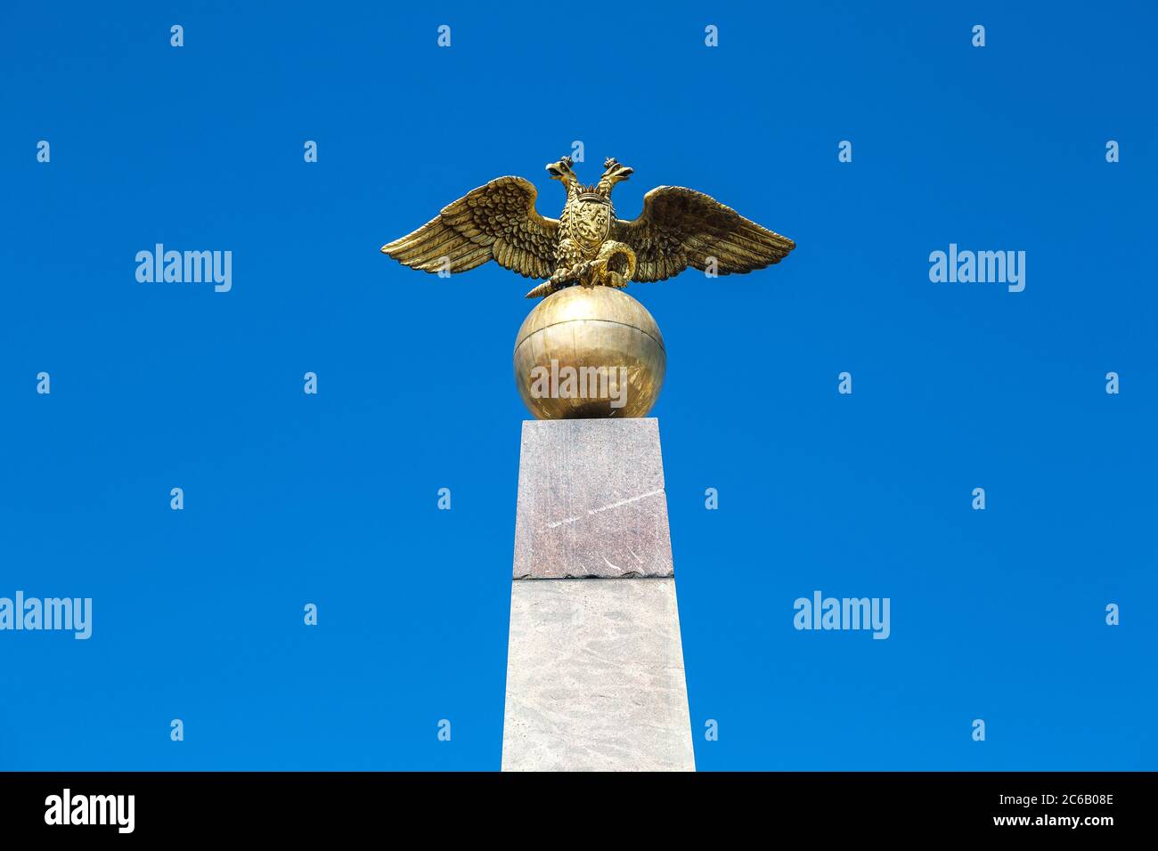 Double-headed eagle on the Alexander column in Helsinki in a beautiful ...