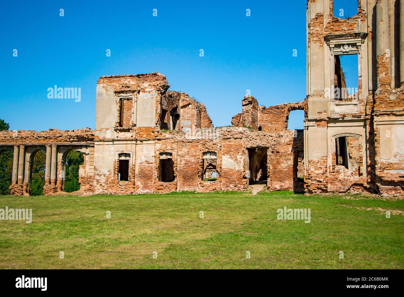 The ruins of a medieval castle in Ruzhany. View of the ruined old ...