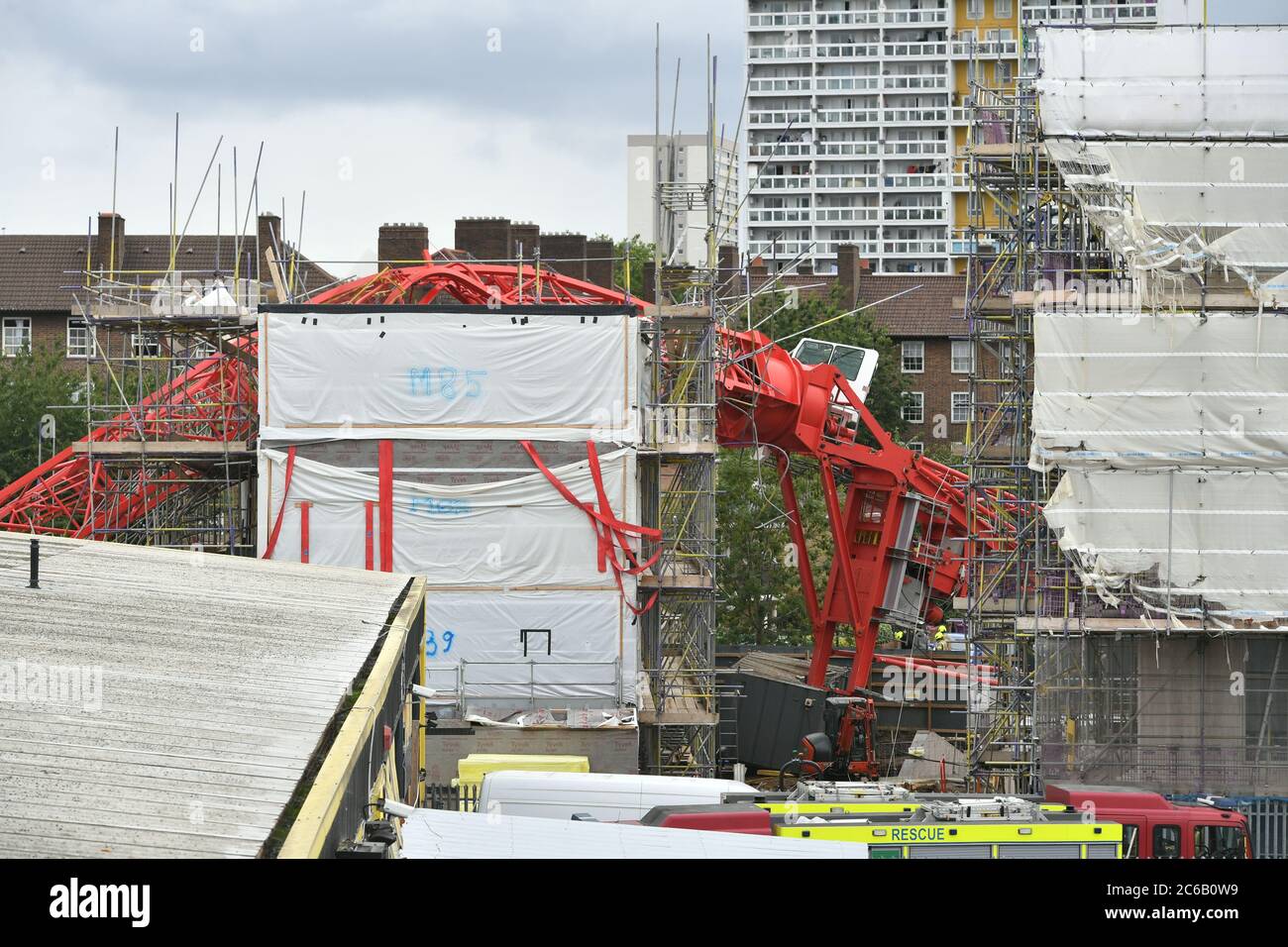 The scene in Bow, east London, where a 20-metre crane has collapsed on ...