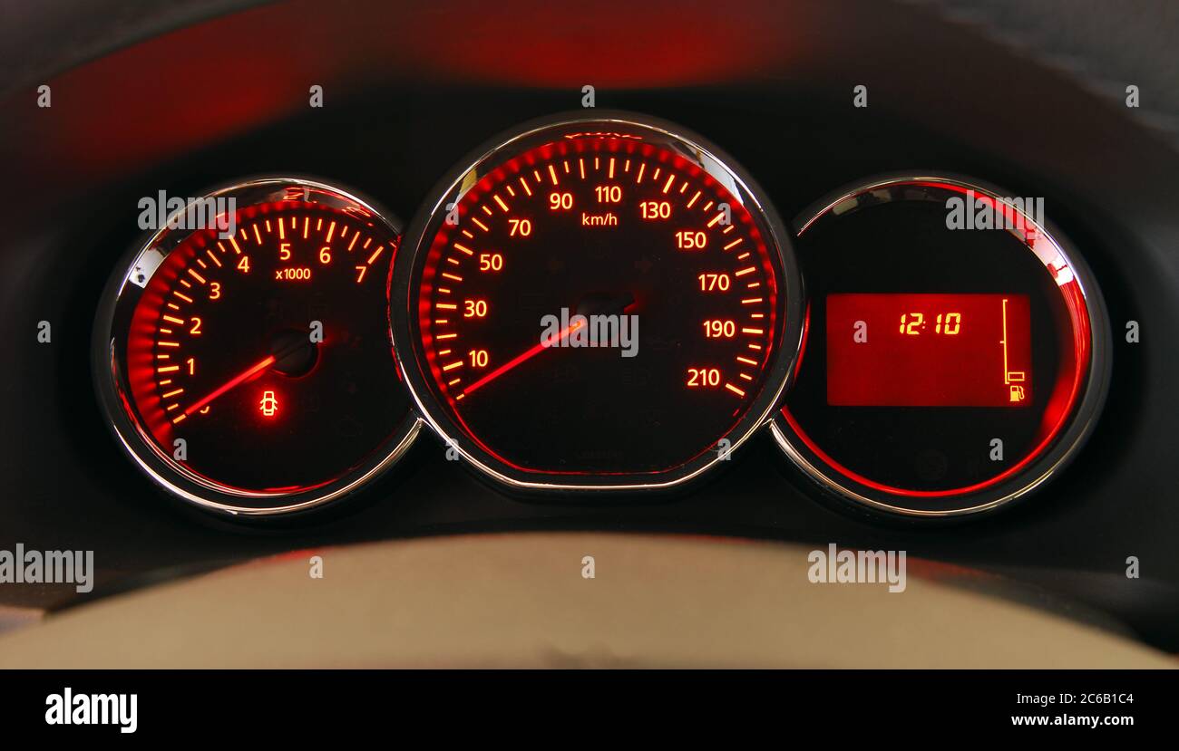 illuminated instrument panel with the passenger car Stock Photo - Alamy