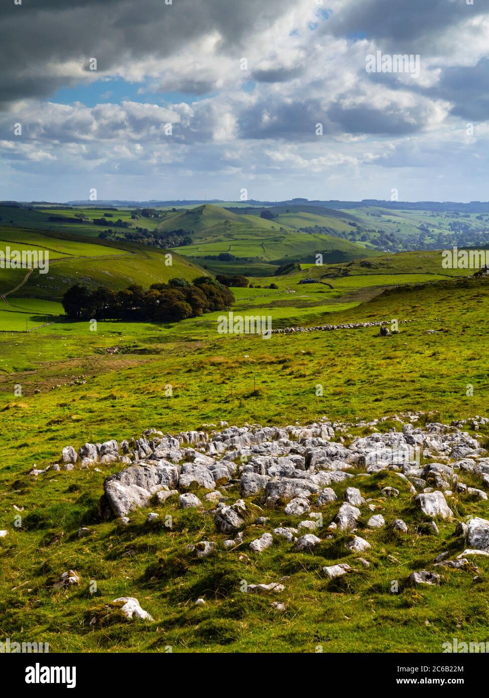 Exposed limestone rock at High Edge near Buxton in the Peak District ...
