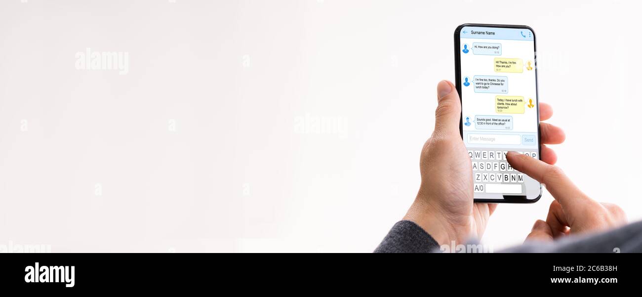 Hand Texting Business SMS Using Mobile Phone Or Smartphone Stock Photo ...