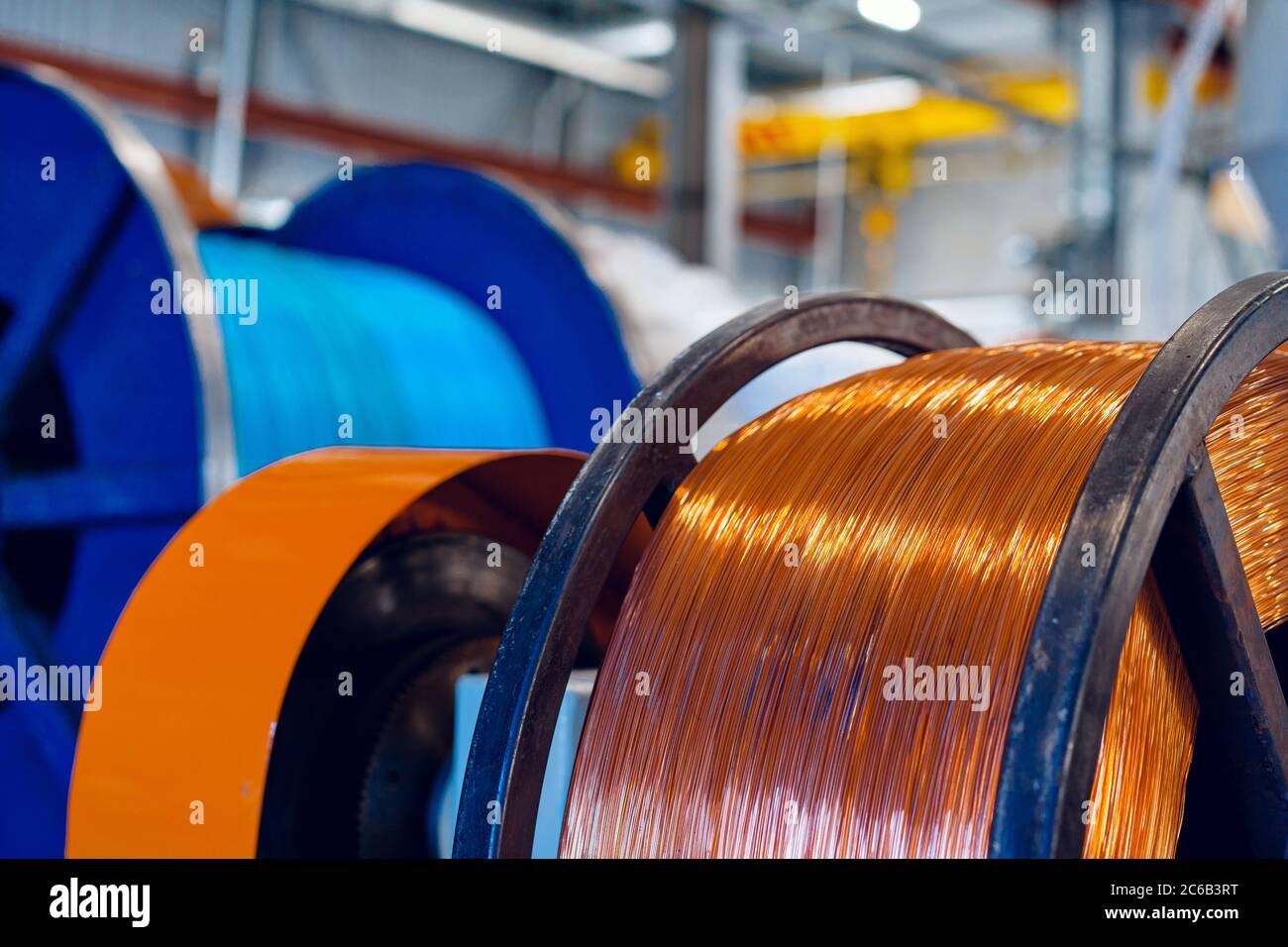 Production of copper wire, cable in reels at factory. Cable factory ...