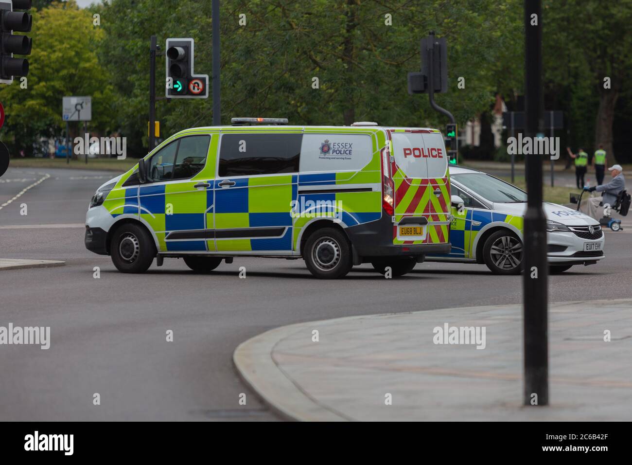 Southend-on-Sea, UK. 8th July, 2020. Two Essex Police vehicles—marked ...