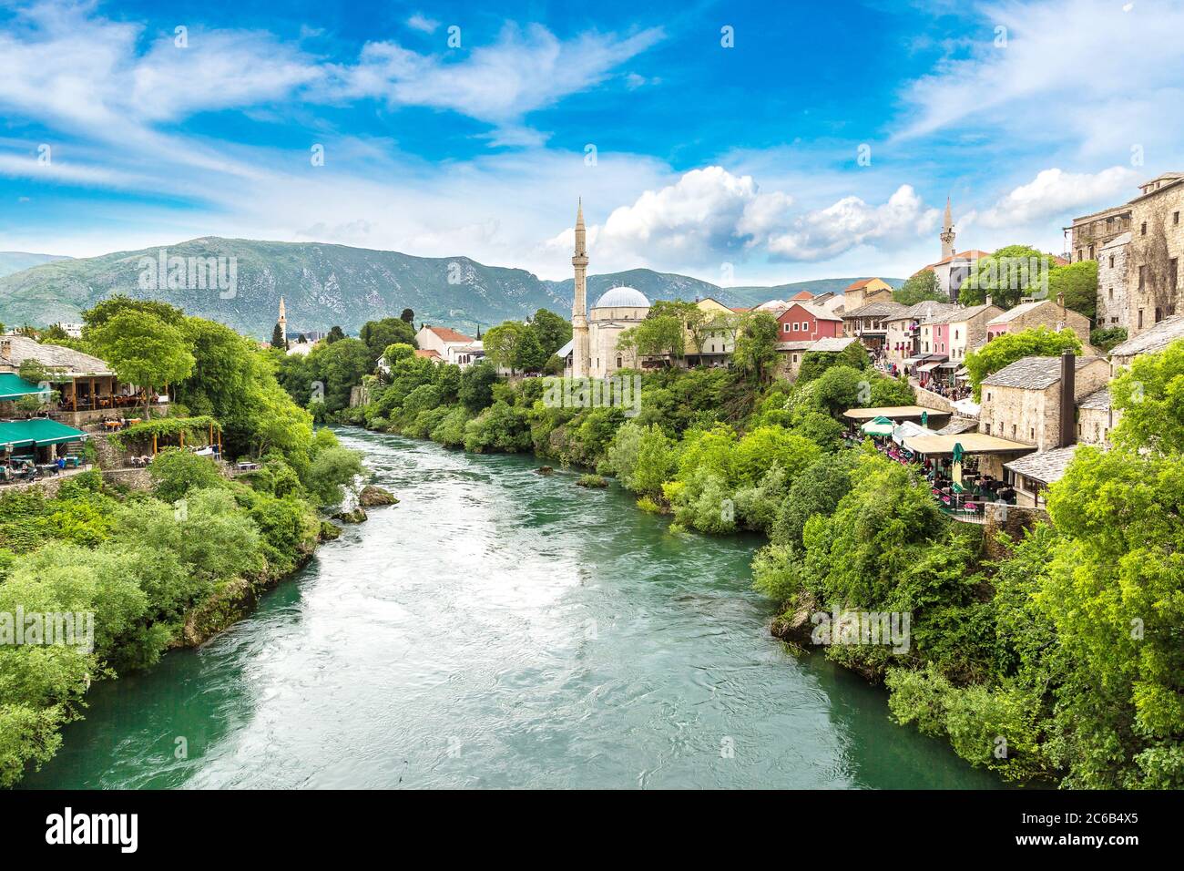 Historical center in Mostar in a beautiful summer day, Bosnia and ...