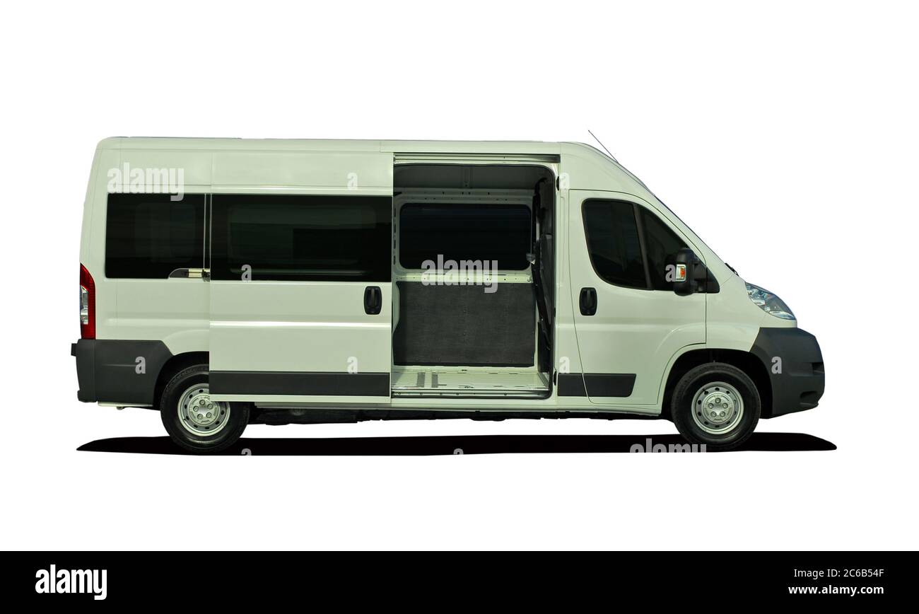 minibus with the door open, side view Stock Photo - Alamy