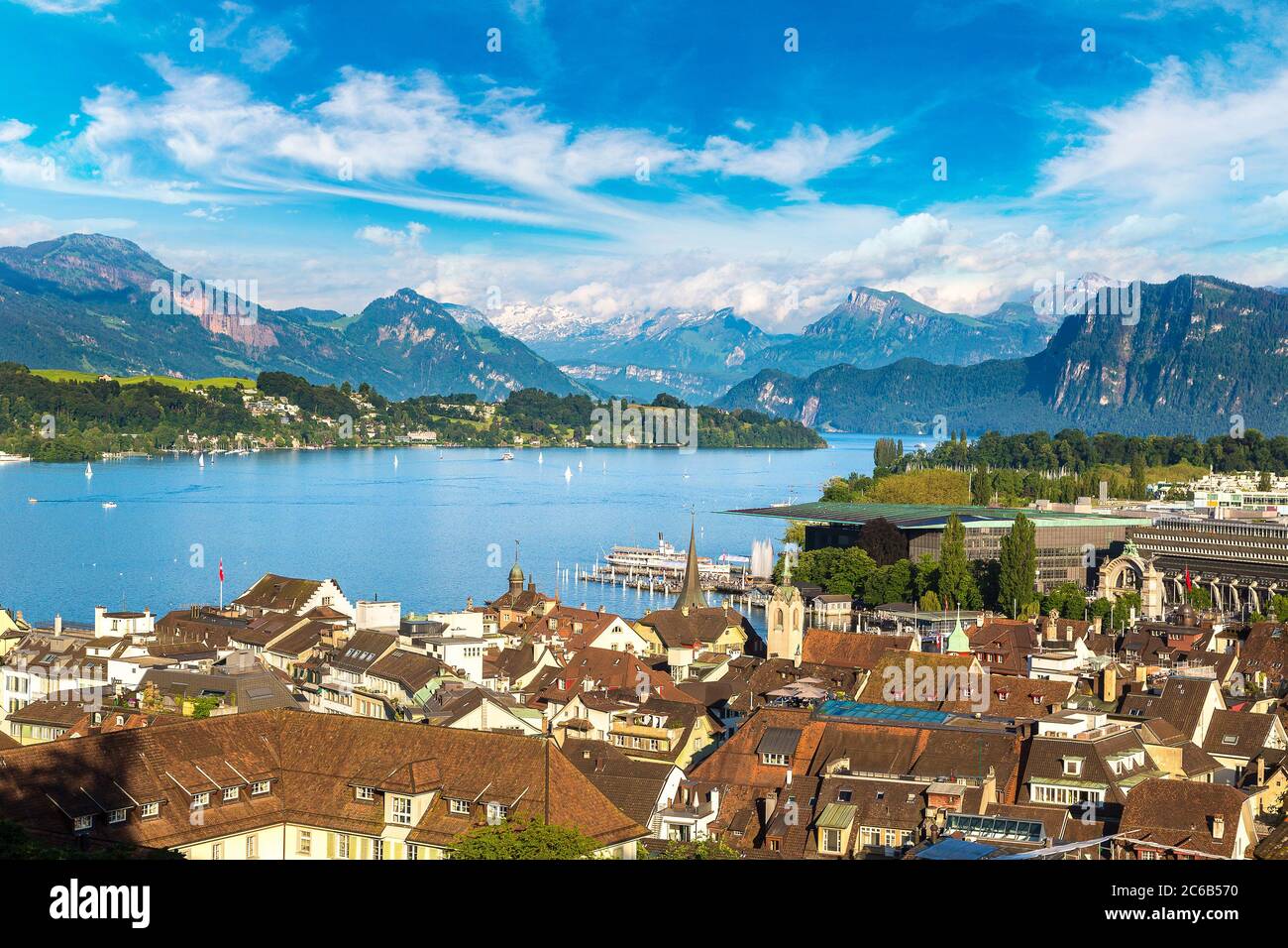 Panoramic aerial view of Lucerne in a beautiful summer day, Switzerland ...