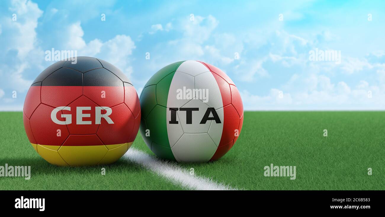 Germany vs. Italy Soccer Match - Soccer balls in German and Italy ...