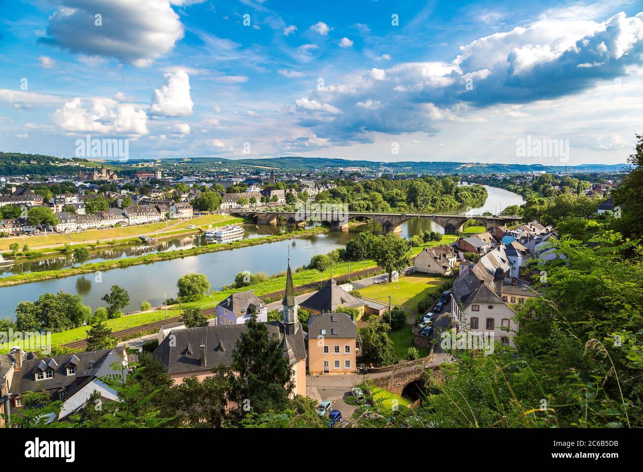 Panoramic aerial view of Trier in a beautiful summer day, Germany Stock ...