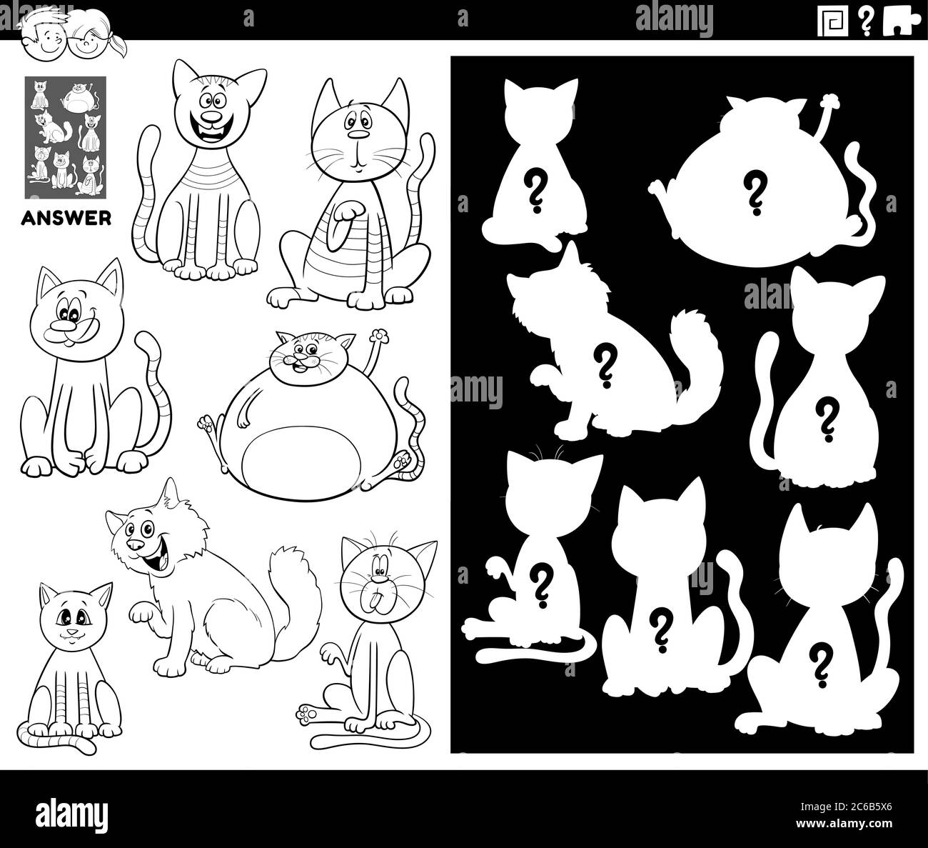 Black and White Cartoon Illustration of Match Objects and the Right ...