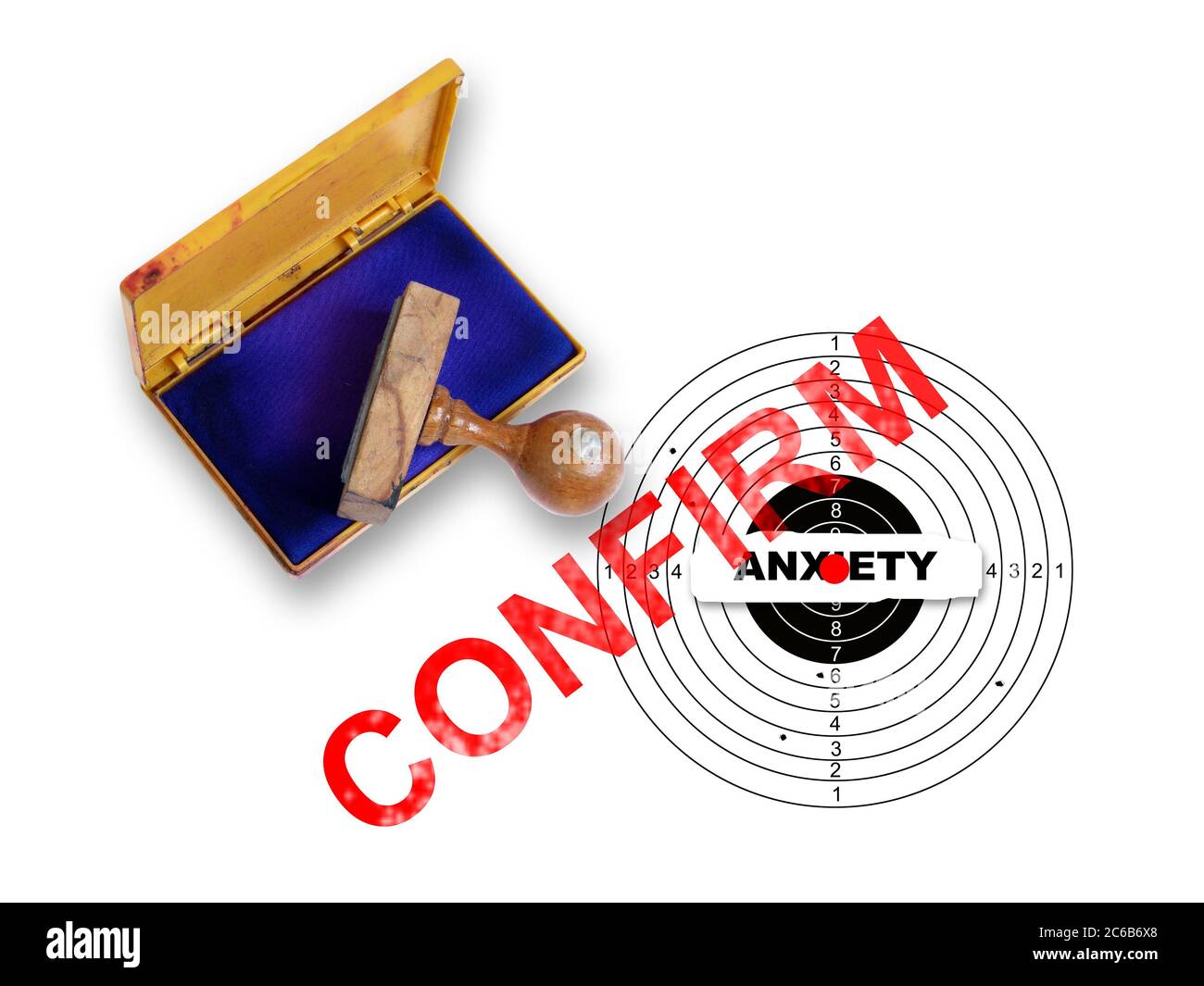 Top view of a rubber stamp with a giant word - confirm and target ...